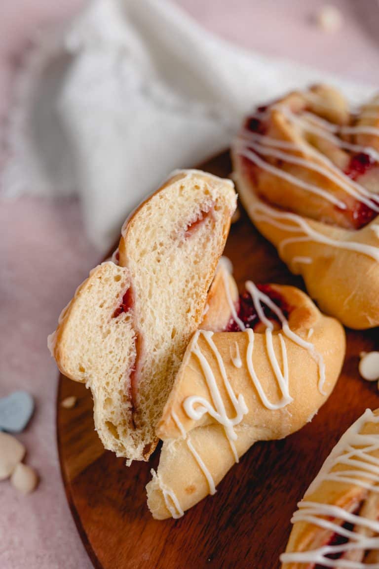 Heart Shaped Raspberry Rolls › Bread Baking Babe