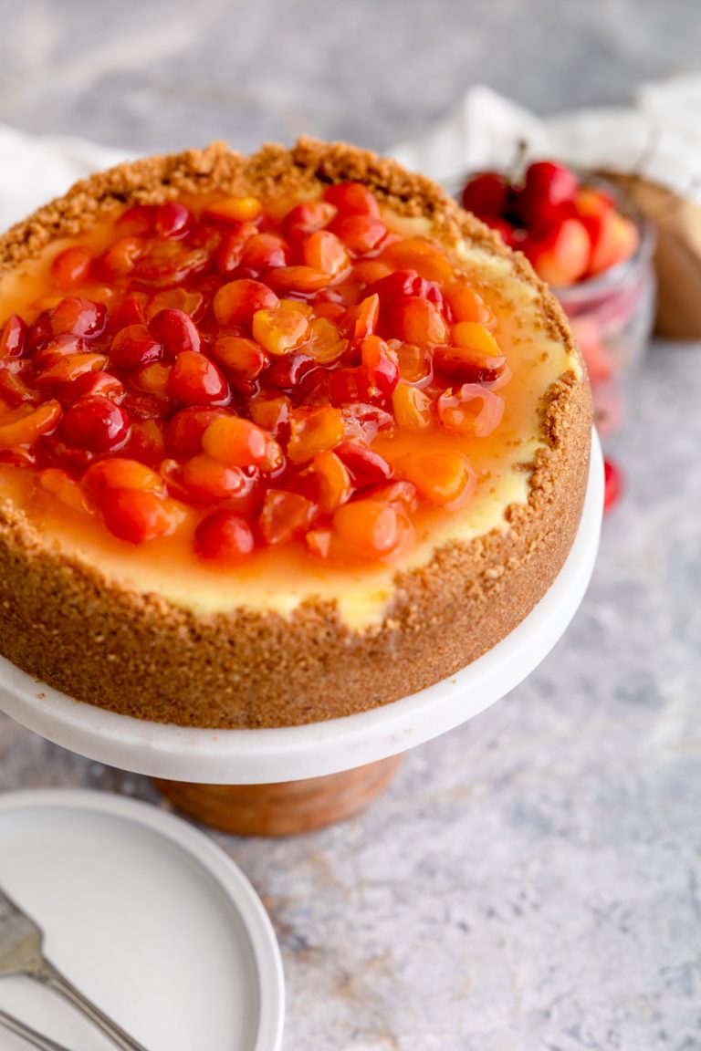 Mascarpone Cheesecake with Cherry Topping › Bread Baking Babe